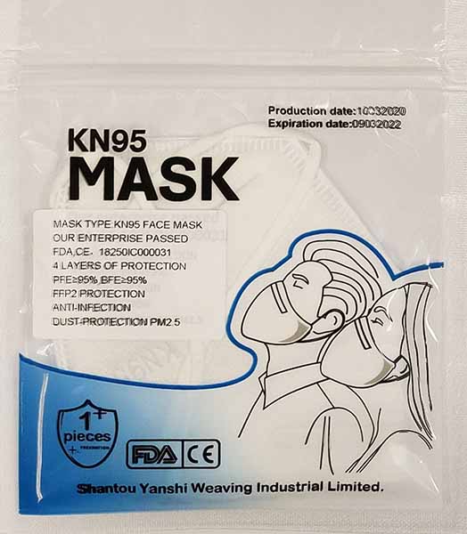FDA KN95 Masks with Elastic Ear Loops, 20 per pack, 480 per carton ...